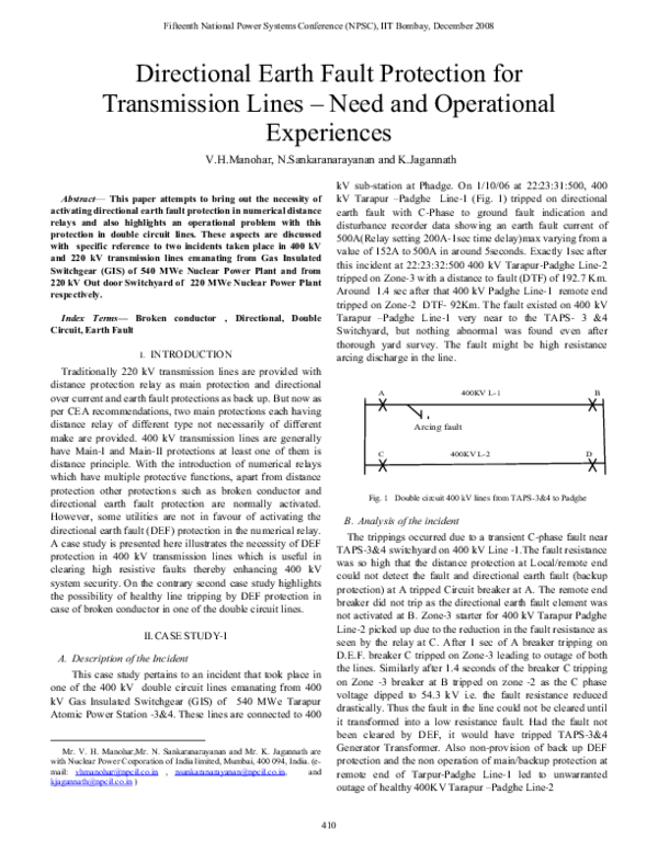 (PDF) Directional Earth Fault Protection for Transmission Lines – Need ...