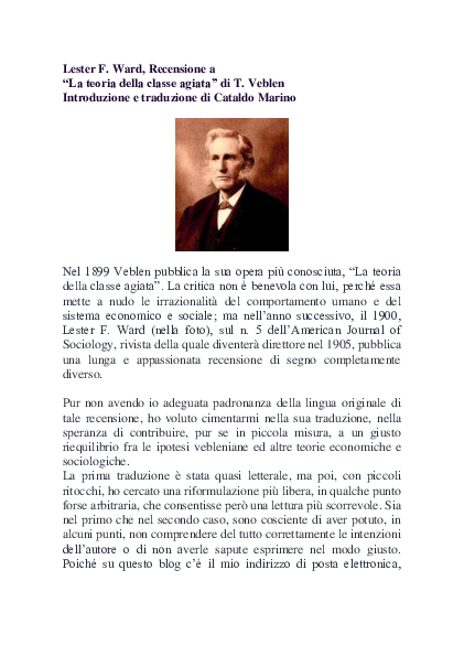 (PDF) Lester F. Ward., Recensione a “La teoria della classe agiata” di ...