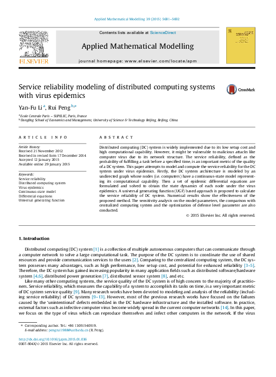 Pdf Service Reliability Modeling Of Distributed Computing Systems