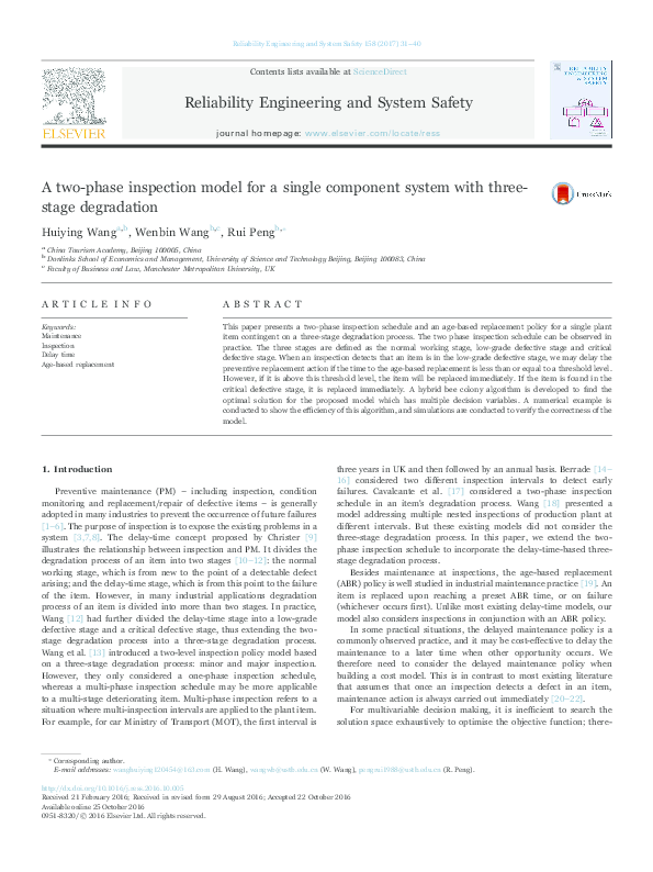(PDF) A two-phase inspection model for a single component system with ...