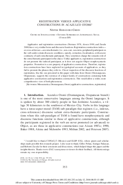 (PDF) Registration versus applicative constructions in Acazulco Otomi