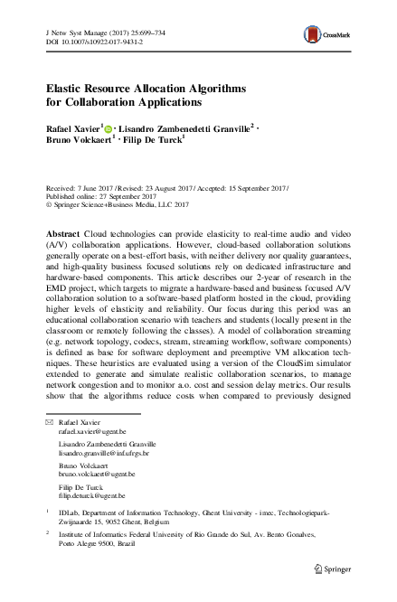 Pdf Elastic Resource Allocation Algorithms For Collaboration Applications