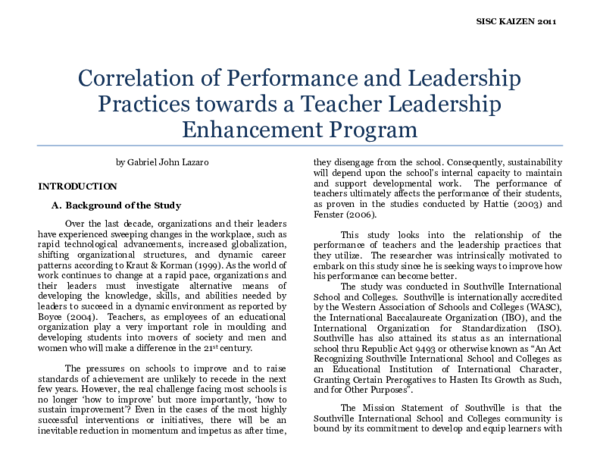 (PDF) Correlation of Performance and Leadership Practices towards a ...