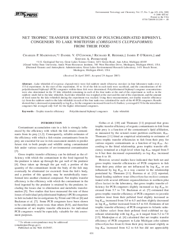 (PDF) Net Trophic Transfer Efficiencies of Polychlorinated Biphenyl ...