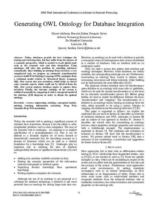 (PDF) Generating OWL ontology for database integration
