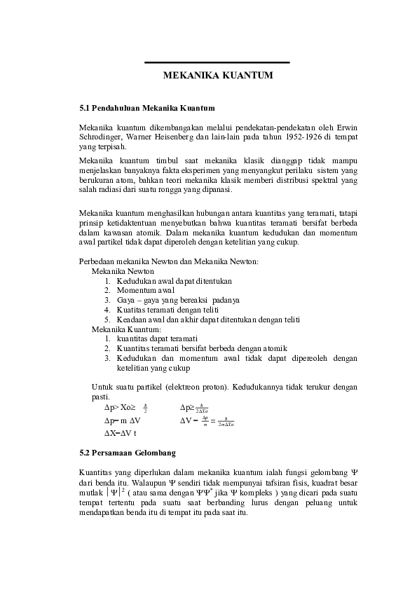 (PDF) MEKANIKA KUANTUM 5.1 Pendahuluan Mekanika Kuantum
