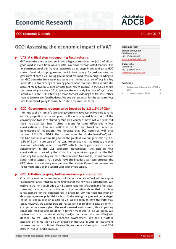 (PDF) Economic Research GCC: Assessing the economic impact of VAT VAT ...