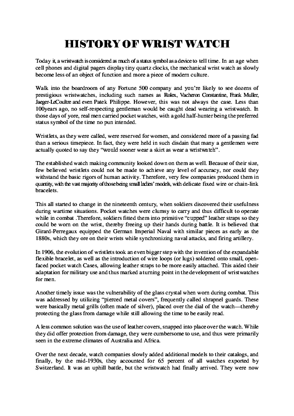 (DOC) HISTORY OF WRIST WATCH