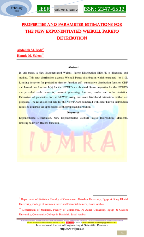 Pdf Properties And Parameter Estimations For The New Exponentiated