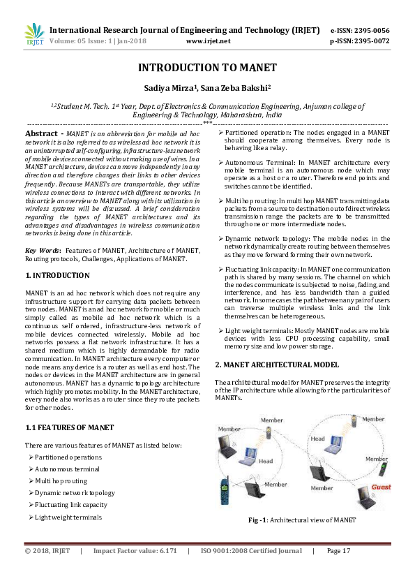 (PDF) INTRODUCTION TO MANET