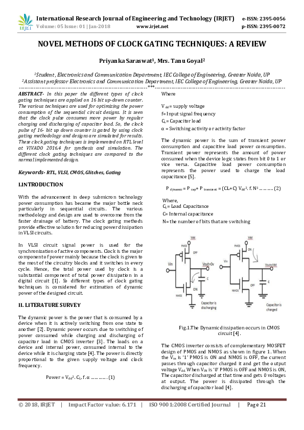 (PDF) NOVEL METHODS OF CLOCK GATING TECHNIQUES: A REVIEW