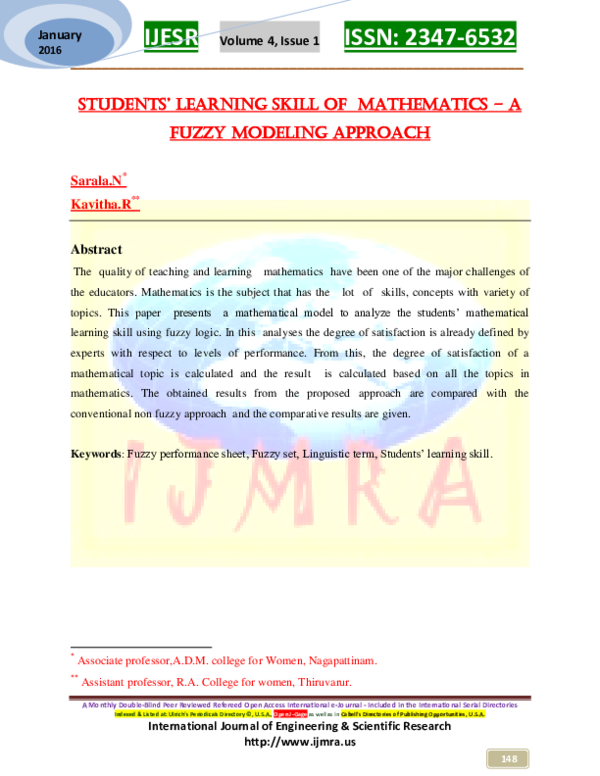 (PDF) StudeNtS' LearNiNg SkiLL Of MatheMaticS – A Fuzzy Modeling Approach