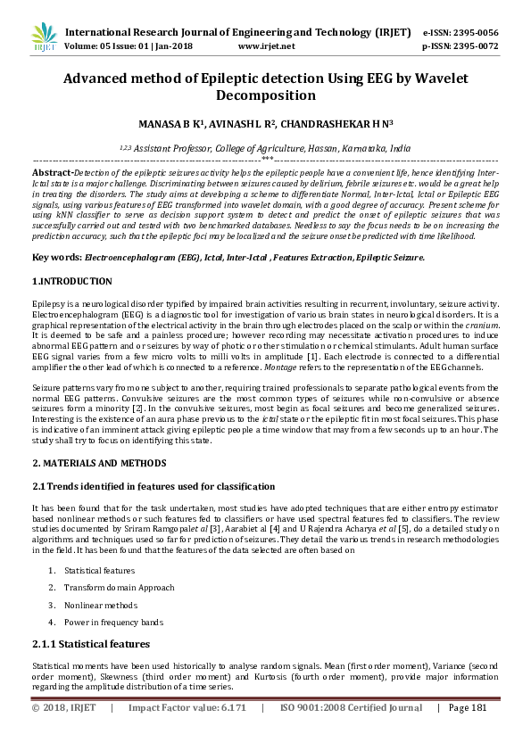 Pdf Advanced Method Of Epileptic Detection Using Eeg By Wavelet Decomposition