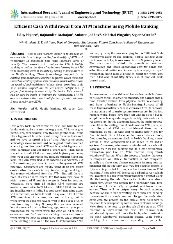 (PDF) Efficient Cash Withdrawal from ATM machine using Mobile Banking