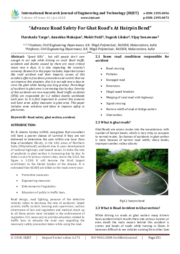 (PDF) " Advance Road Safety For Ghat Road's At Hairpin Bend