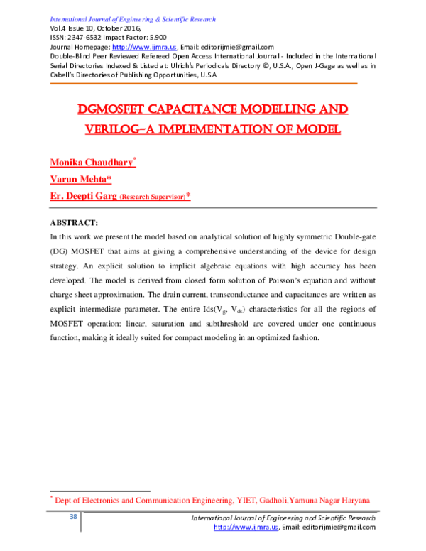 Pdf Dgmosfet Capacitance Modelling And Verilog A Implementation Of Model