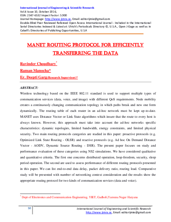 (PDF) Manet routing protocol for efficiently transferring the data