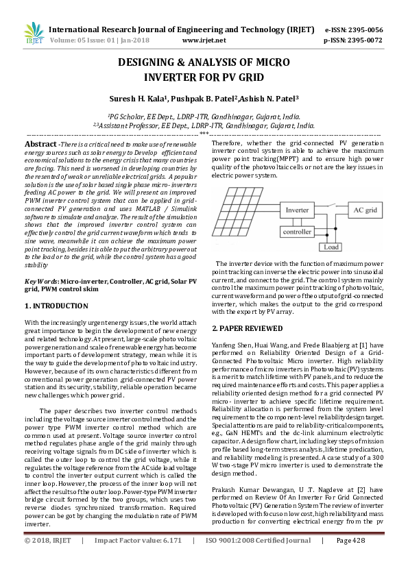 (PDF) DESIGNING & ANALYSIS OF MICRO INVERTER FOR PV GRID