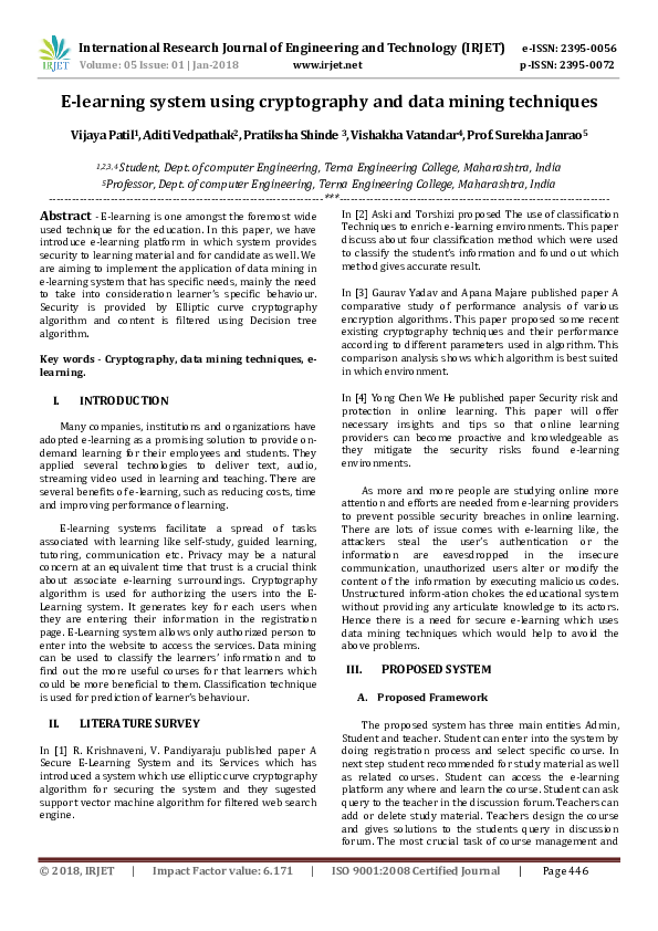 Pdf E Learning System Using Cryptography And Data Mining Techniques