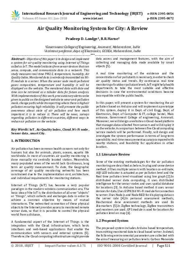 (PDF) Air Quality Monitoring System for City: A Review