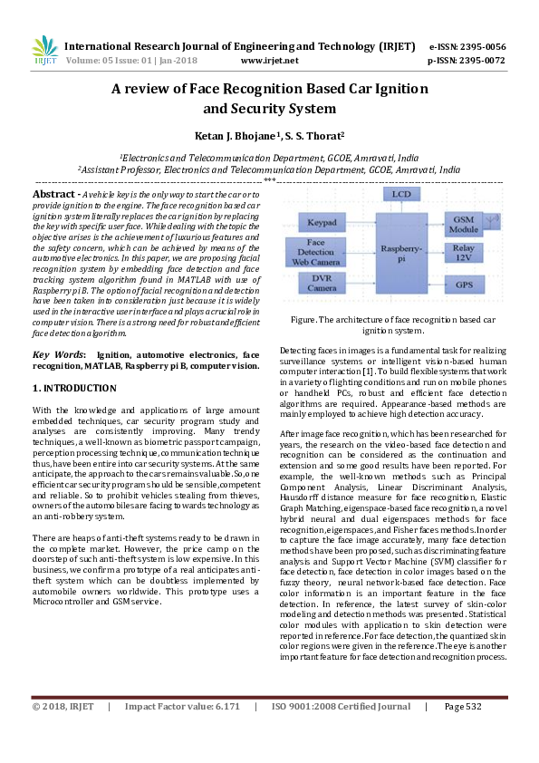 Pdf A Review Of Face Recognition Based Car Ignition And Security System