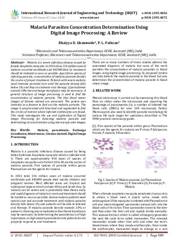 (PDF) Malaria Parasites Concentration Determination Using Digital Image ...