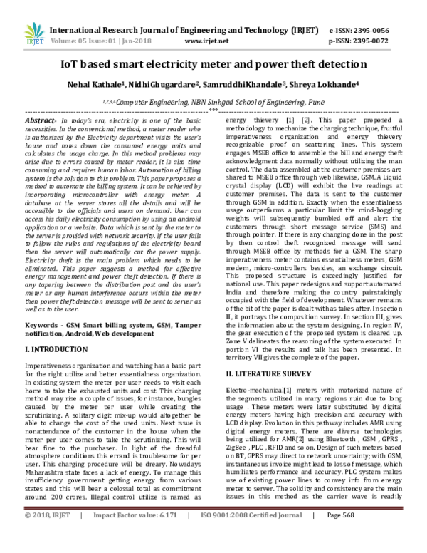 (PDF) IoT based smart electricity meter and power theft detection