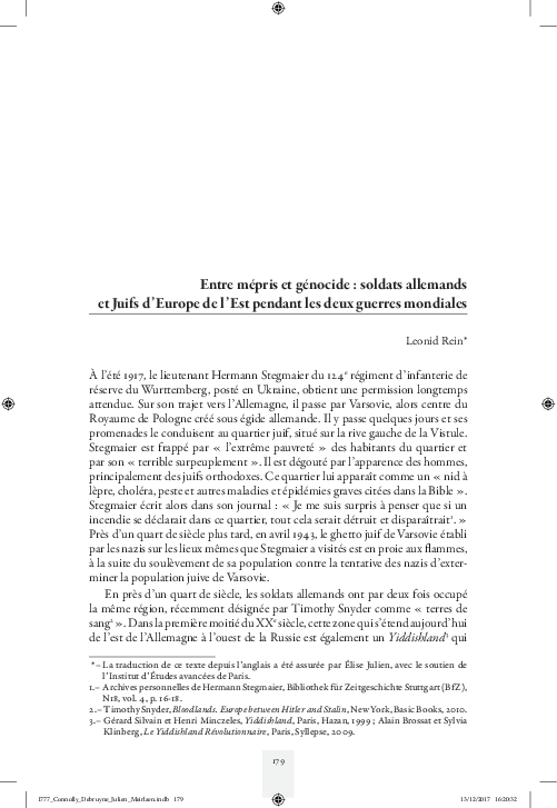 (PDF) Entre mépris et génocide : soldats allemands et Juifs d'Europe de ...