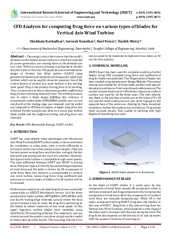 Pdf Cfd Analysis For Computing Drag Force On Various Types Of Blades