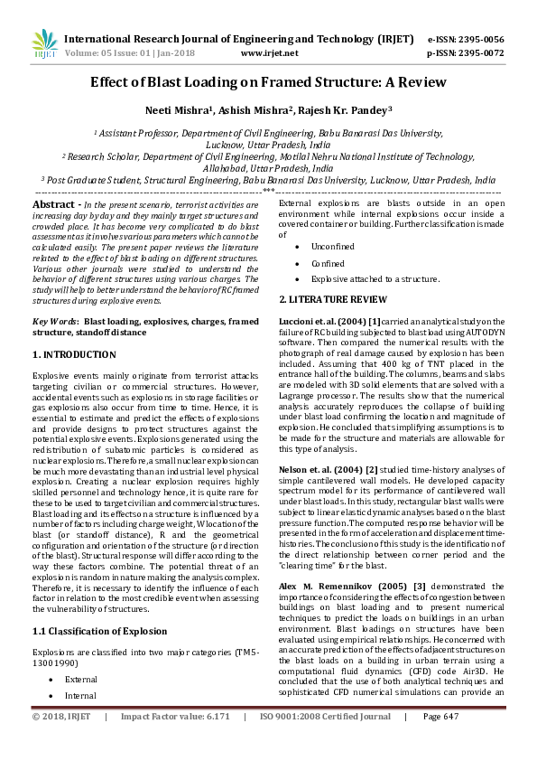 Pdf Effect Of Blast Loading On Framed Structure A Review