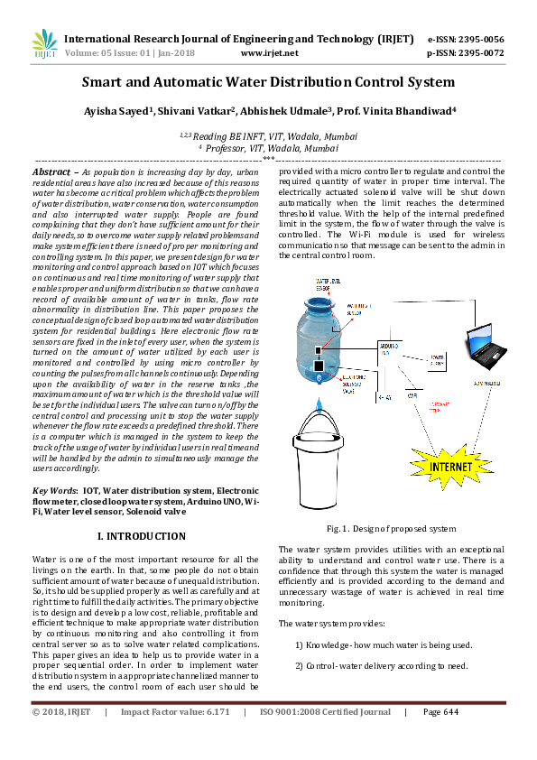 (PDF) Smart and Automatic Water Distribution Control System