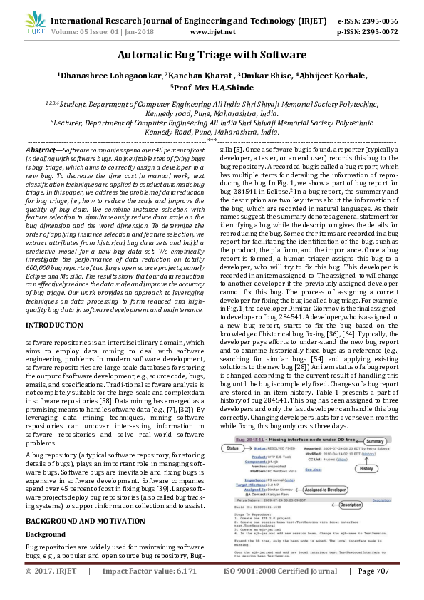 (PDF) Automatic Bug Triage with Software