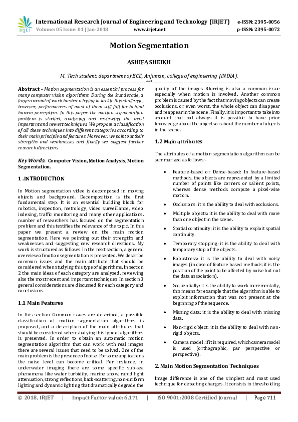 (PDF) Motion Segmentation