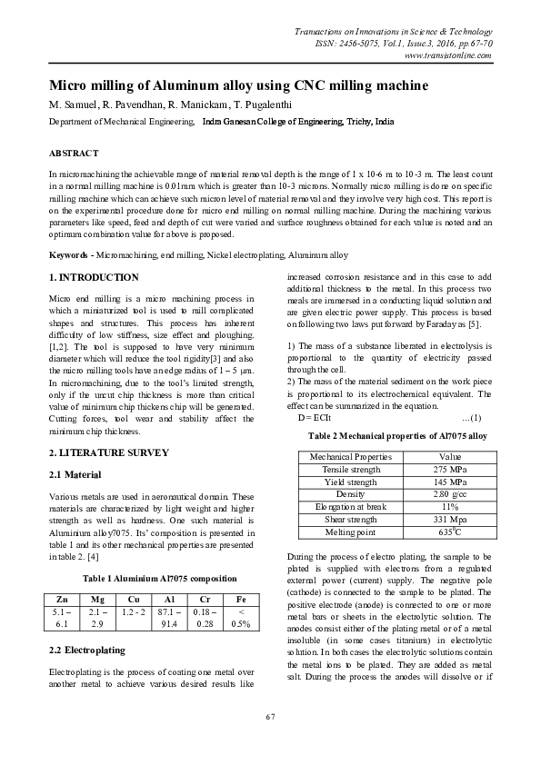 (PDF) Micro milling of Aluminum alloy using CNC milling machine