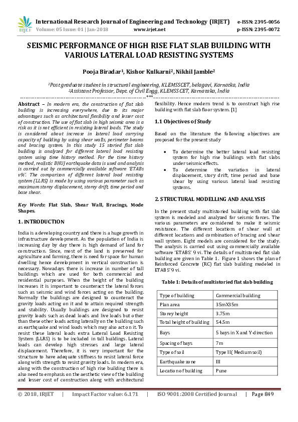(PDF) SEISMIC PERFORMANCE OF HIGH RISE FLAT SLAB BUILDING WITH VARIOUS ...