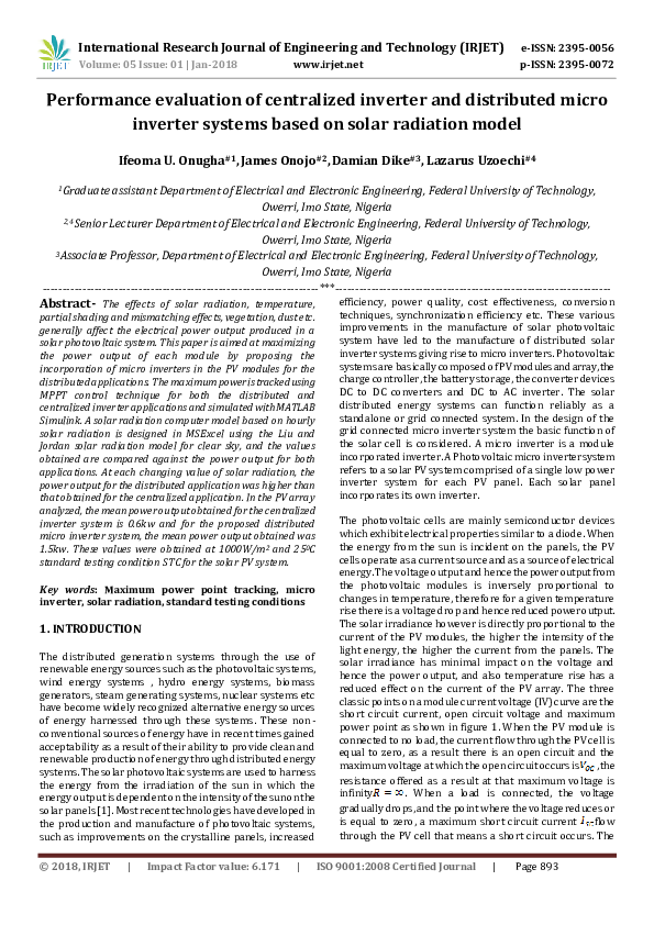 (PDF) Performance evaluation of centralized inverter and distributed micro inverter systems ...