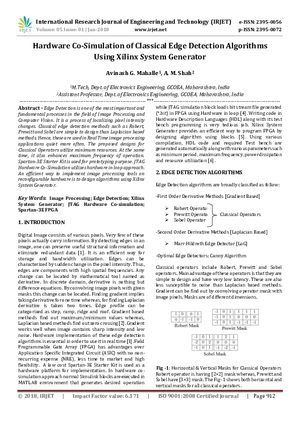 Pdf Hardware Co Simulation Of Classical Edge Detection Algorithms Using Xilinx System