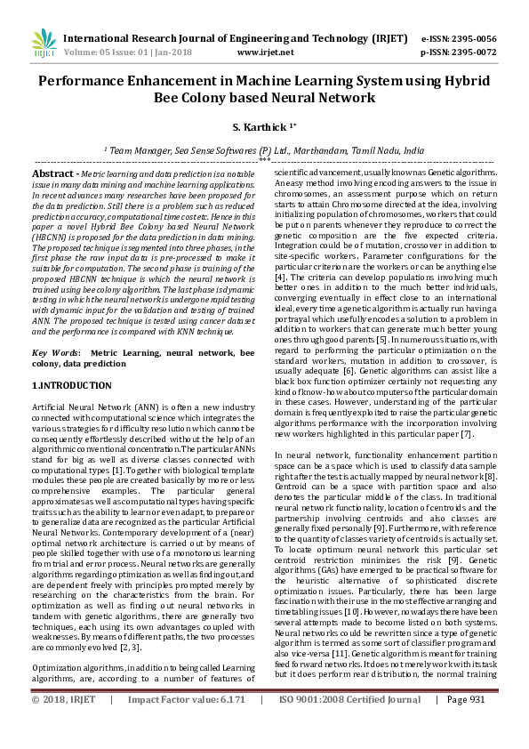 (PDF) Performance Enhancement in Machine Learning System using Hybrid Bee Colony based Neural ...