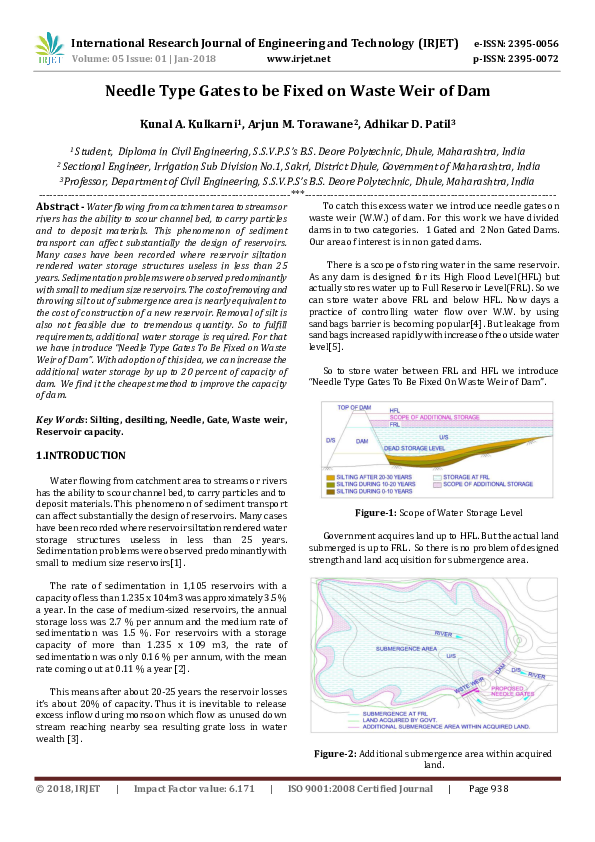 (PDF) Needle Type Gates to be Fixed on Waste Weir of Dam