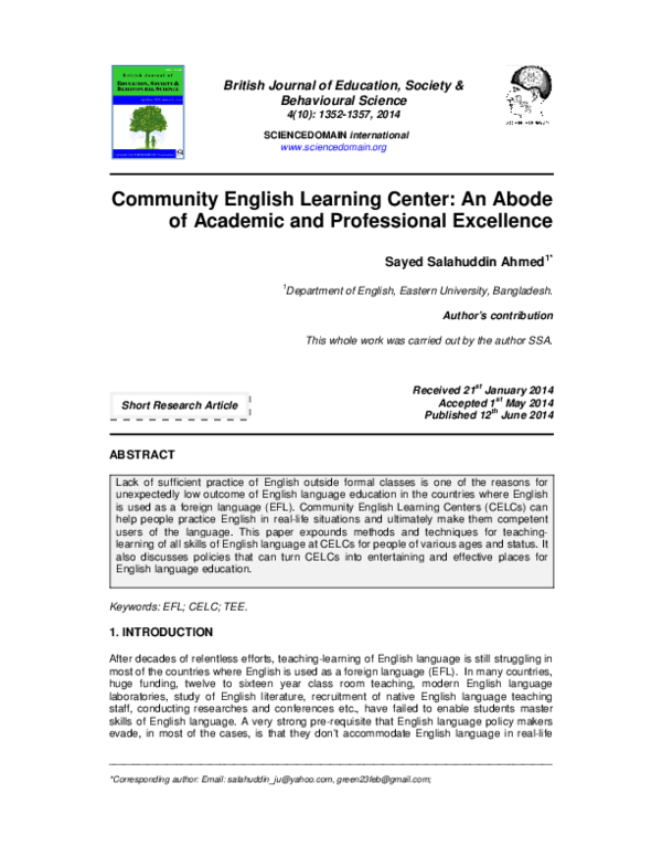 (PDF) Community English Learning Center: An Abode of Academic and ...
