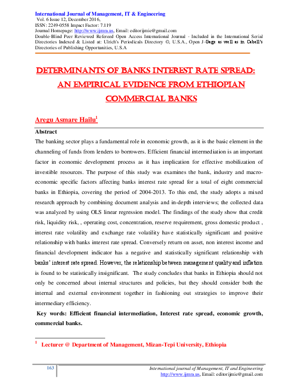 (PDF) Determinants of Banks Interest rate spread: An Empirical Evidence ...