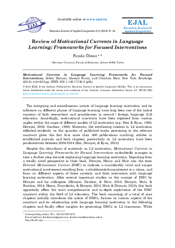 (PDF) Review of Motivational Currents in Language Learning: Frameworks ...