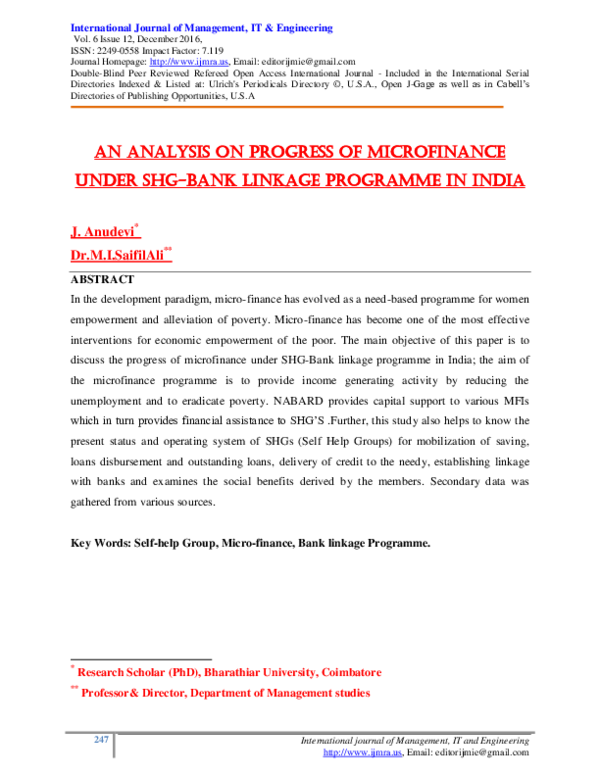 (PDF) AN ANALYSIS ON PROGRESS OF MICROFINANCE UNDER SHG-BANK LINKAGE ...