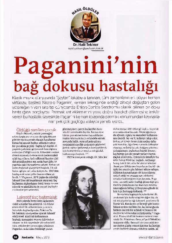 (PDF) Tekiner, Halil. Paganini'nin bağ dokusu hastalığı. Andante 2013 ...