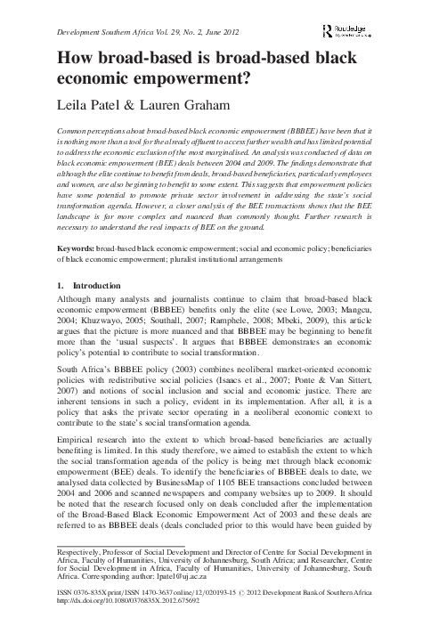 (PDF) How broad-based is broad-based black economic empowerment?