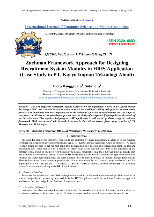 (PDF) Zachman Framework Approach for Designing Recruitment System Modules in HRIS Application ...