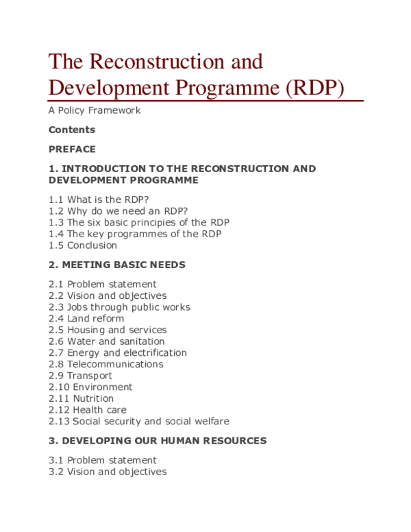 (PDF) The Reconstruction and Development Programme (RDP