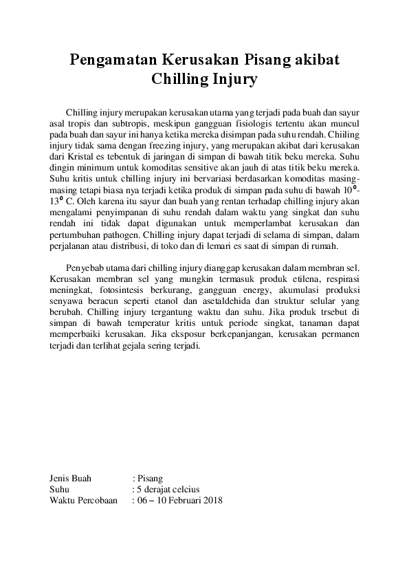 (DOC) Pengamatan Kerusakan Pisang akibat Chilling Injury