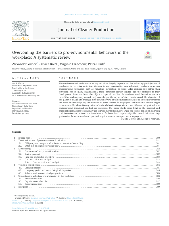 (PDF) Yuriev, A., Boiral, O., Francoeur, V., & Paillé, P. (2018 ...