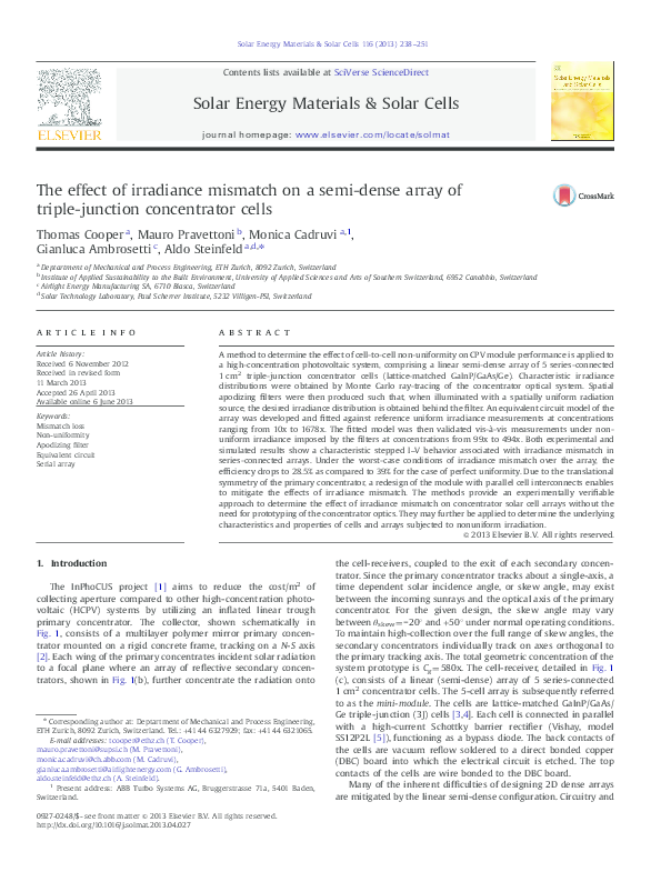 Pdf The Effect Of Irradiance Mismatch On A Semi Dense Array Of Triple